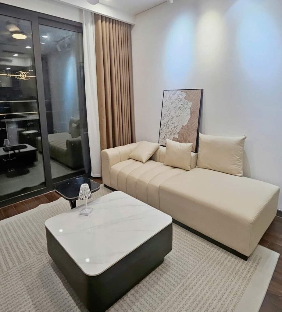 Bàn Trà Vuông mặt đá vân mây kết hợp ngăn kéo gỗ MDF phủ melamine - Bàn Trà